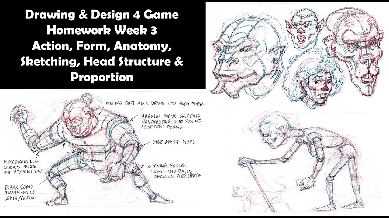 DRAW & DESIGN CLASS 4 CHARACTER - HOMEWORK WEEK 3 ACTION, FORM, ANATOMY ...