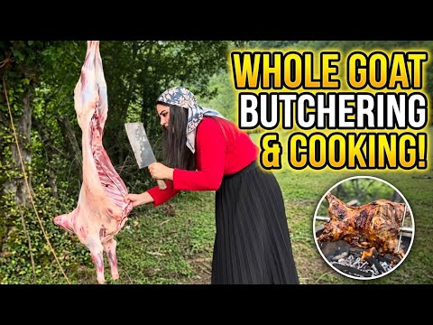 Village Girl Butchering & Cooking!😍 |Whole Goat Over Open Fire!#nomadiclife#goatfarming#villagelife 