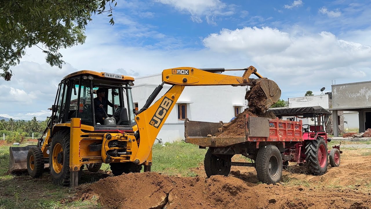 JCB 3DX Loading Soil in Trolley | Mahindra 415 tractor | New Home ...
