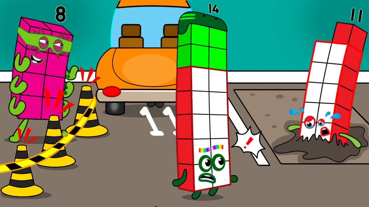 Who moved the guardrail? NB 11 cry stuck in cement | Numberblocks ...