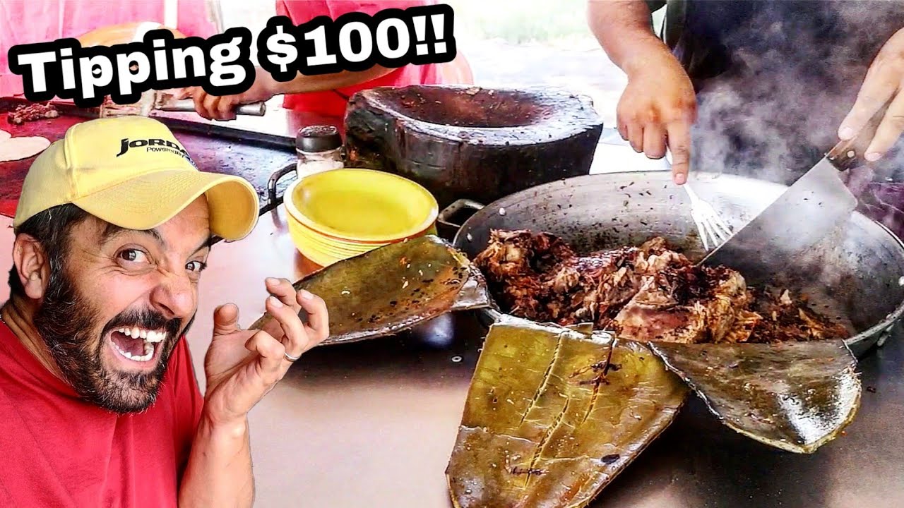 Street Food Mexico TACOS - Tipping $100 Dollars - Beef HEAD Barbacoa ...