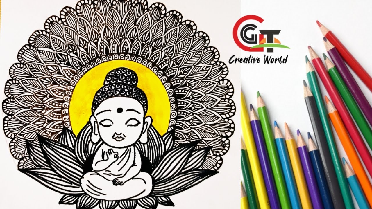 How to draw Mandala Art for Beginners | Mandala Art with Lord Buddha ...