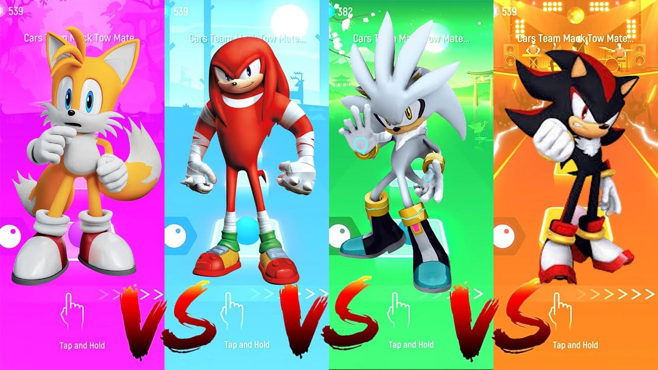 Tails vs Knuckles vs Silver Sonic vs Shadow | Tiles Hop Edm Rush - YouTube