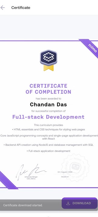Mimo full-stack development certificate - YouTube