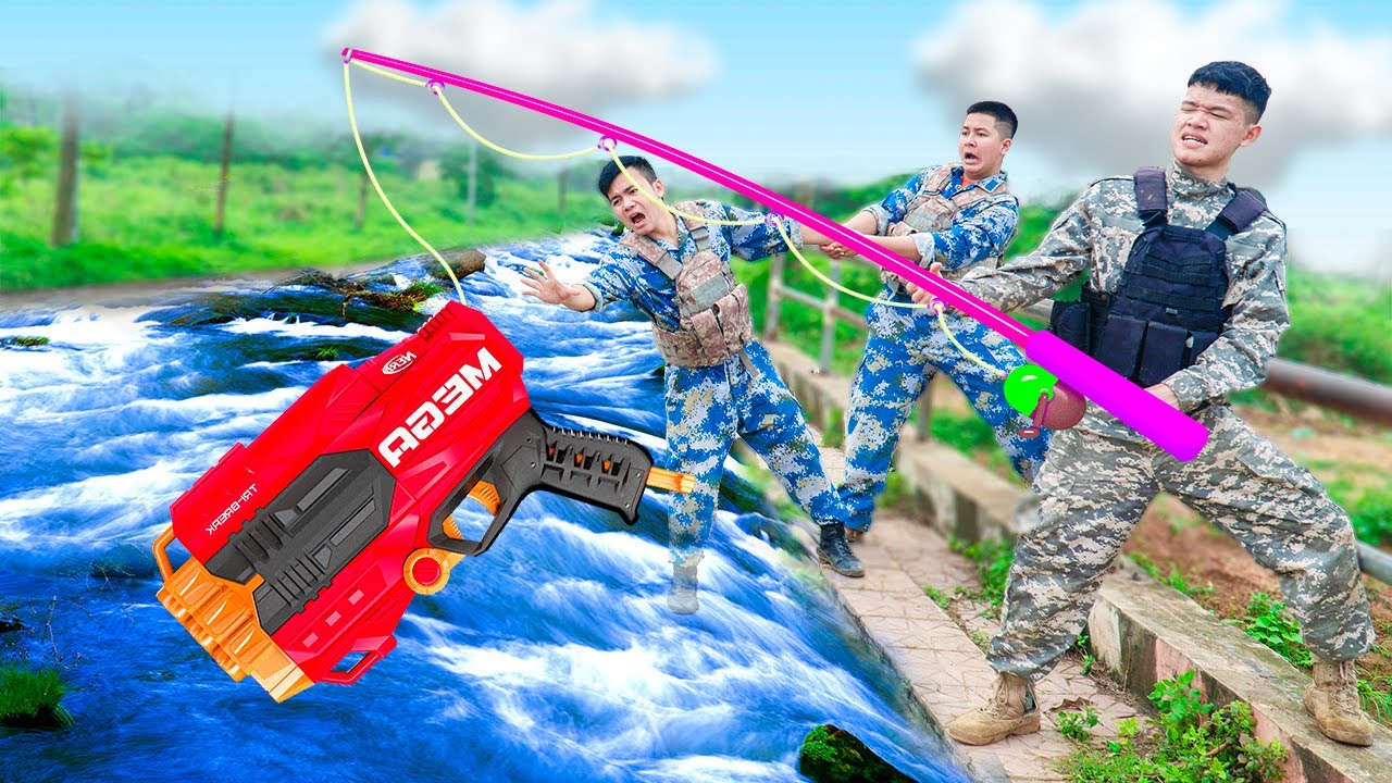 Battle Nerf War LTCMAN Fishing MOTORCYCLE & COMPETITION Nerf Guns Fight ...