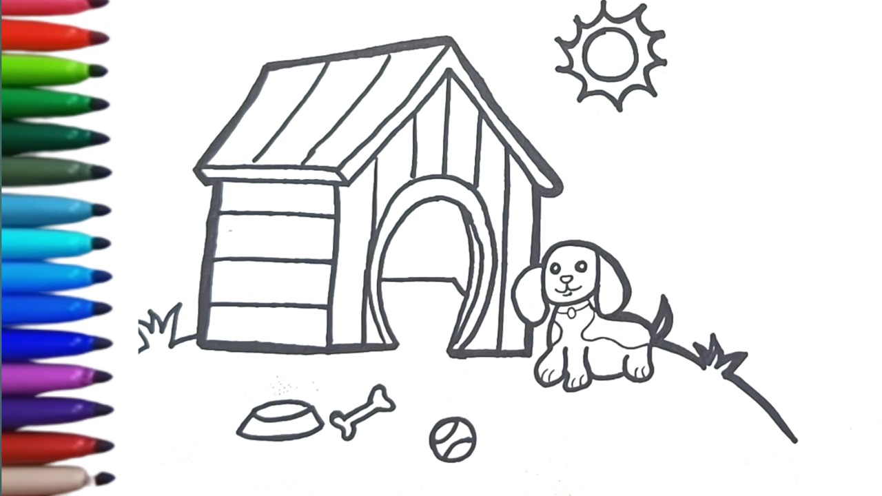 How to draw Dog kennel/ Dog house easy way| Dog house drawing ...