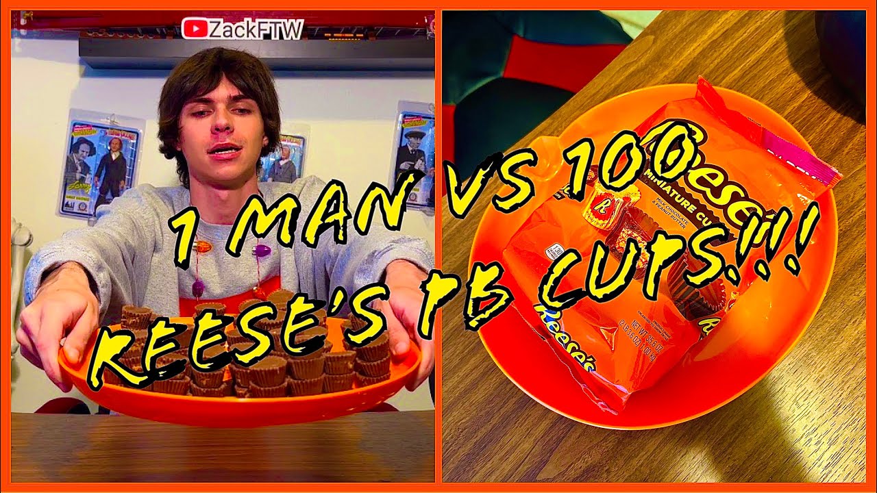 1 Man VS 100 Reese’s Peanut Butter Cups Challenge - YouTube