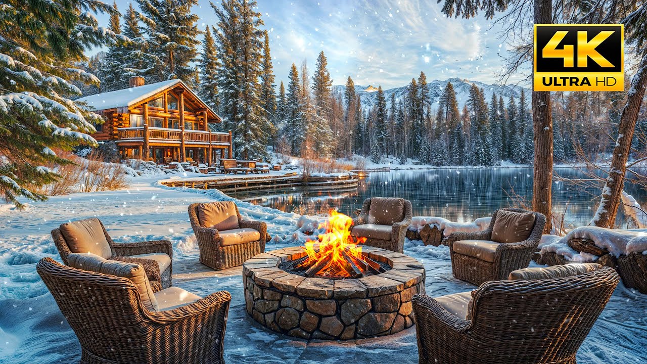 Experience Winter Bliss: Cozy Lakeside Retreat with Warm Fire Pit, Snowfall & Peaceful Nature ...