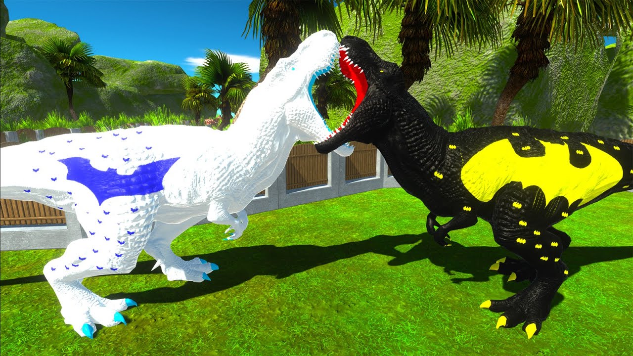 WHITE BATMAN T-REX vs BATMAN T-REX DEATH RUN - Animal Revolt Battle ...