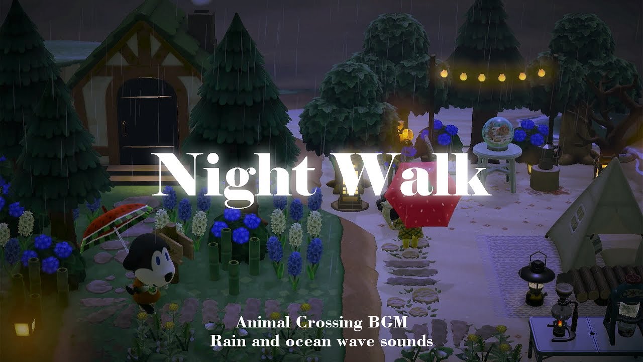 🌙 Night Walk with Walker and Goldie 🌙 | Animal Crossing OST | Rain and ...