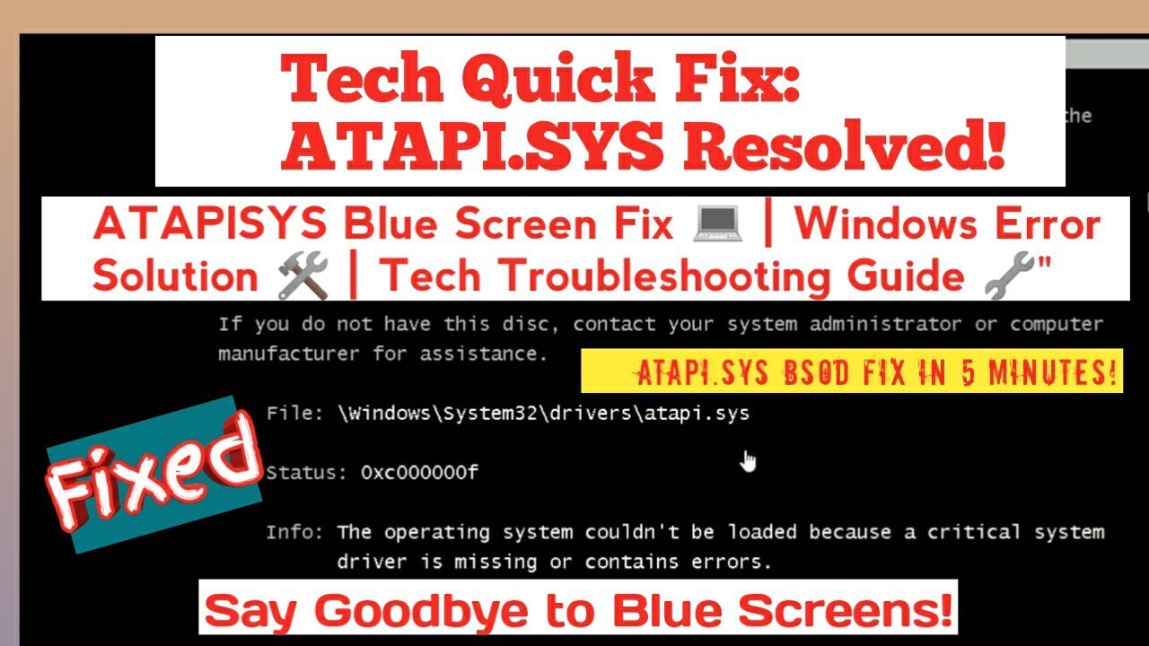 ATAPI.SYS Blue Screen Fix: Step-by-Step Solution Guide - YouTube
