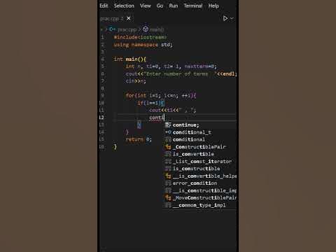 Fibonacci Series in C++ || C++ interview problems || C++ basics #coding #shorts - YouTube