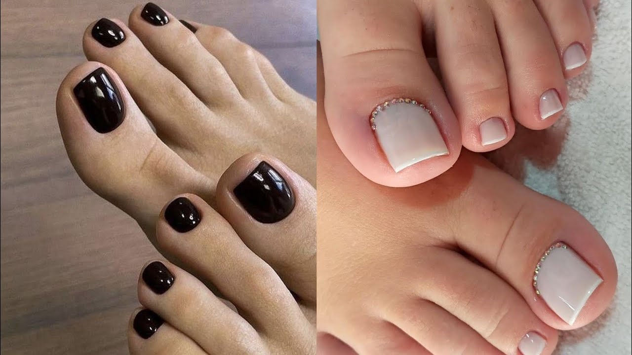Cute and stylish french pedicures solid toe nails art ideas// Fresh toe ...