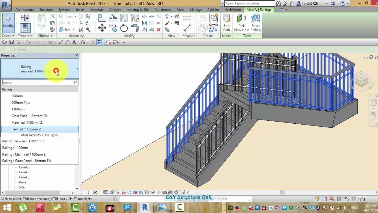 76 Edit structure rail in revit Architecture - YouTube