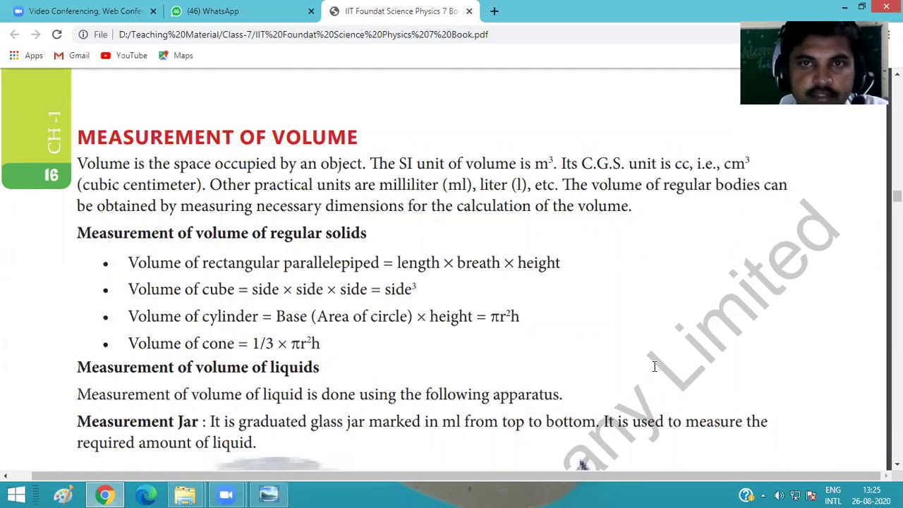 Class-7, Physics, Chapter-1, Measurements of volume, IIT foundation ...