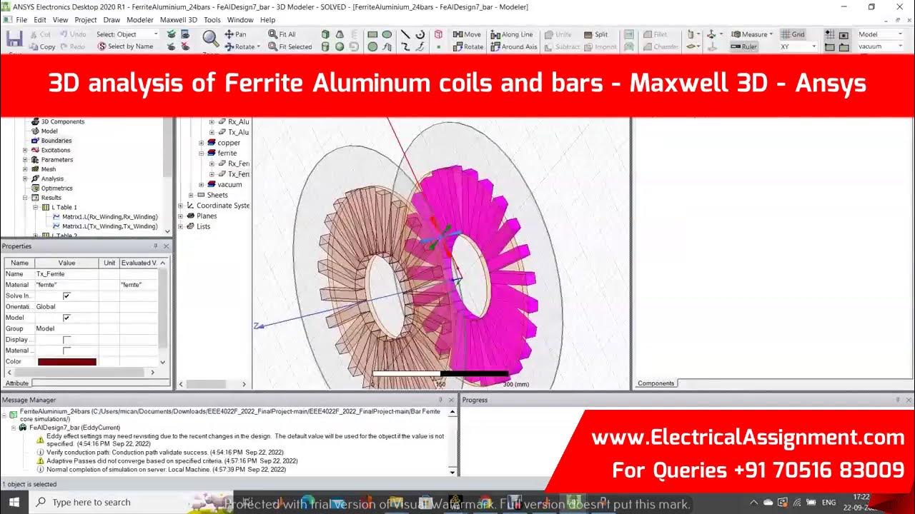 3D analysis of aluminium ferrite coils and bars - Maxwell 3D - Ansys - YouTube