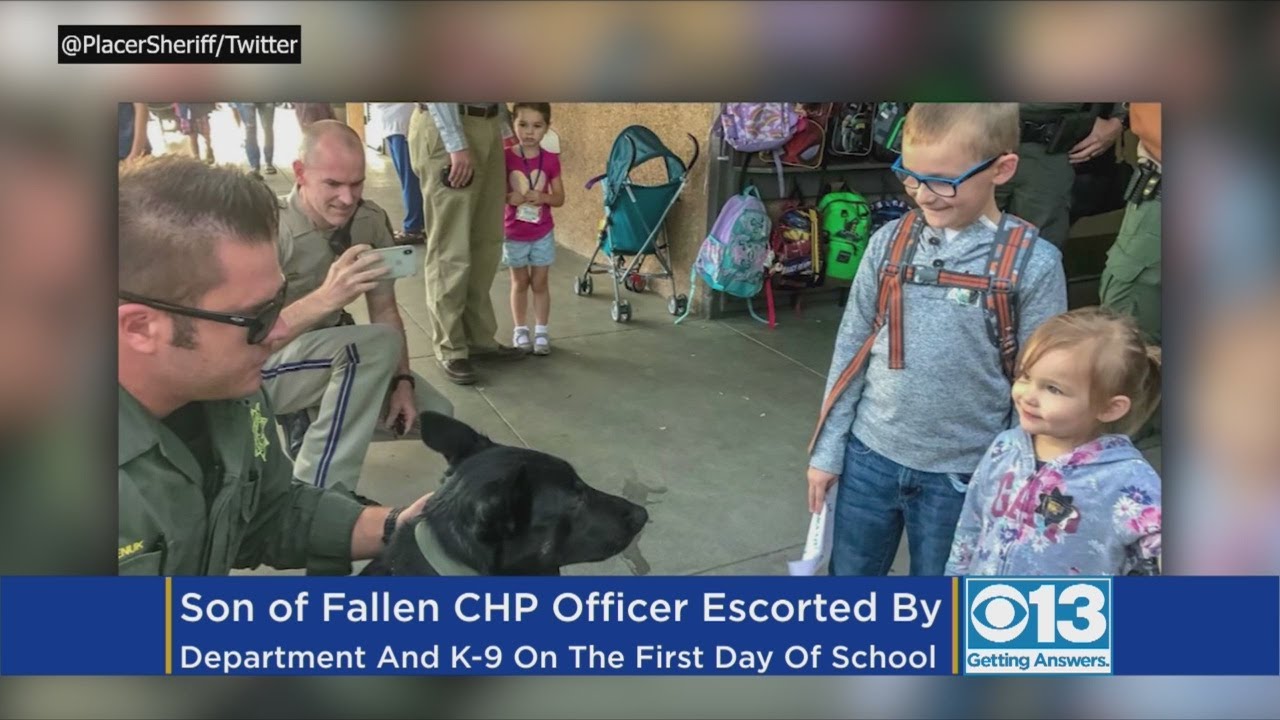 Son Of Fallen CHP Officer Escorted By K9 On First Day Of School - YouTube