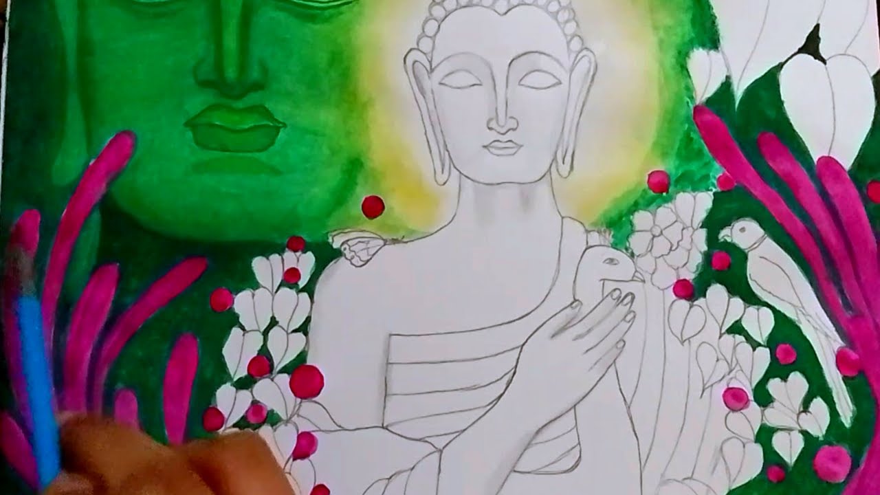 Lord Buddha Drawing ll How To Draw Beautiful Lord Budhha Watercolour ...