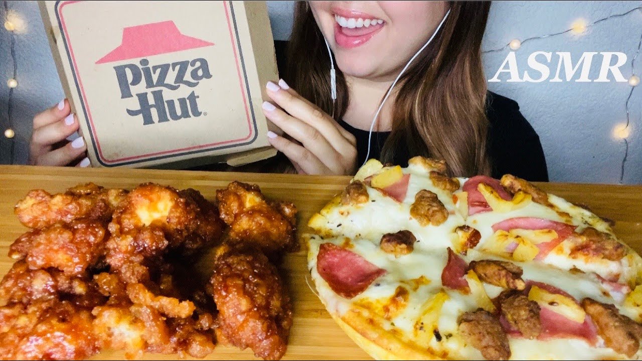 ASMR PIZZA HUT HAWAIIAN STYLE PAN PIZZA WITH BBQ WINGS MUKBANG ...