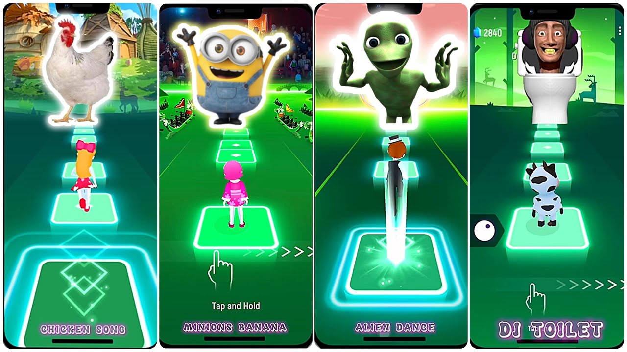 CHICKEN SONG 💛 MINIONS BANANA 💜ALIEN DANCE 💙 DJ TOILET -Tiles Hop - YouTube