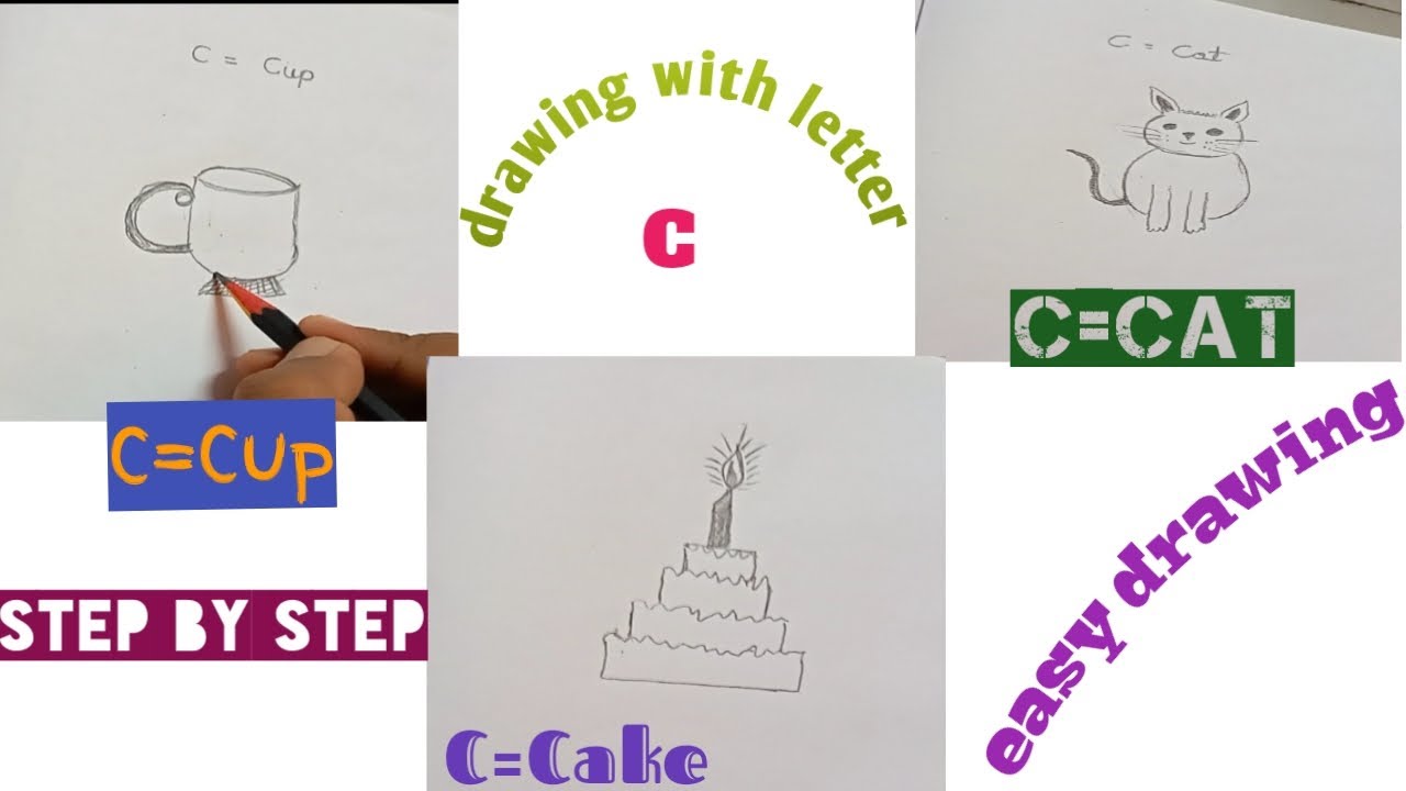 Easy drawing with letter C / How to draw pictures/step by step - YouTube