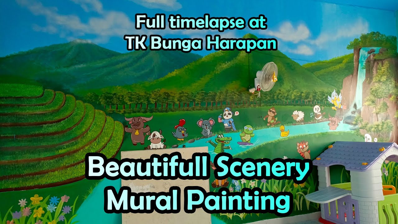 BEAUTIFULL SCENERY MURAL at TK BUNGA HARAPAN (Cute Character) - YouTube