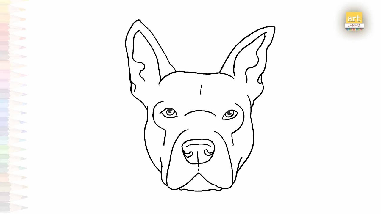 Pit bull terrier head drawing easy | Dog drawing tutorial | How to draw ...