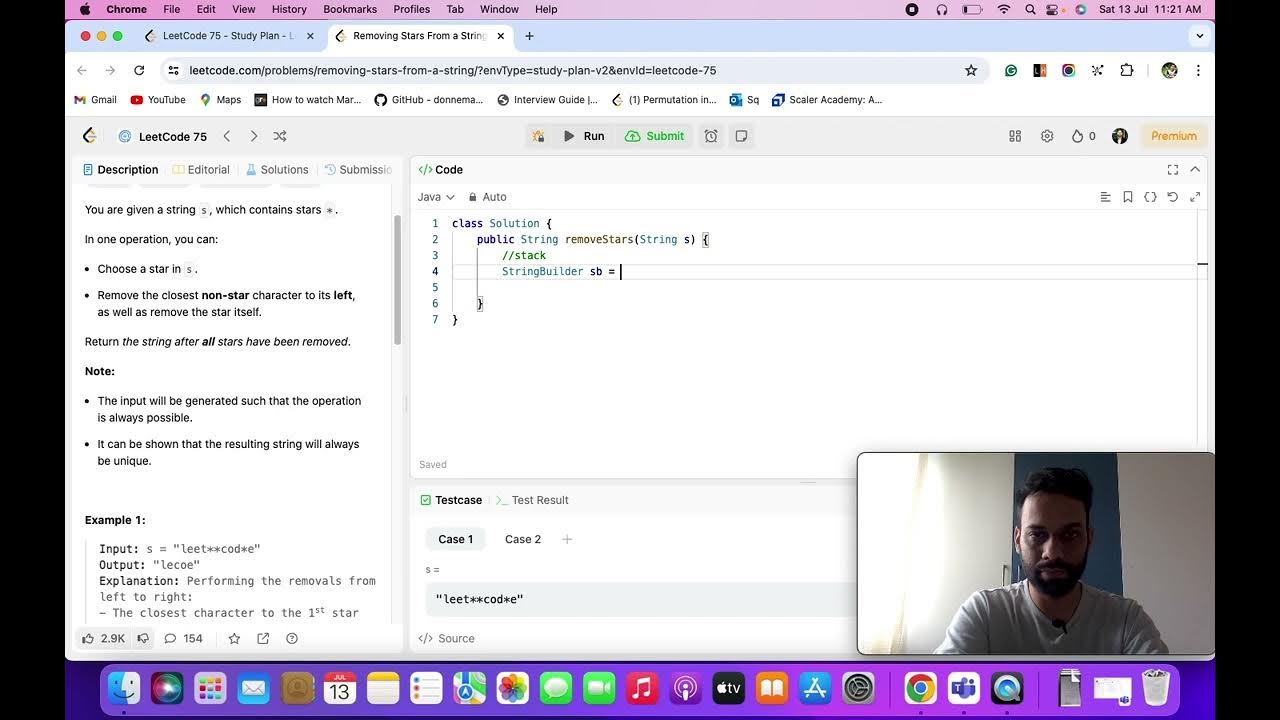 Leet Code 24/75 | Code | 2390. Removing Stars From a String - YouTube
