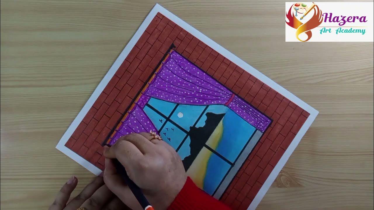 Beautiful Window Drawing for Beginners / Drawing with Oil Pastels ...