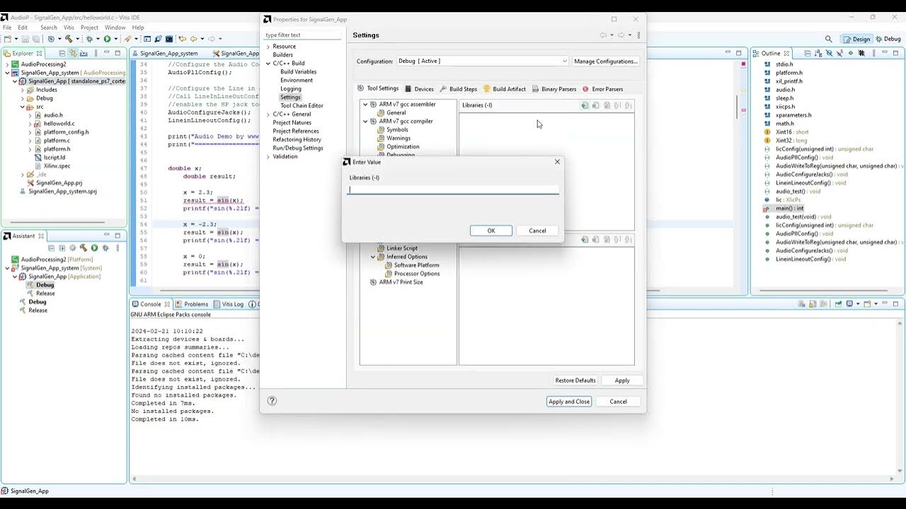 Include math linker library in Vitis IDE - YouTube
