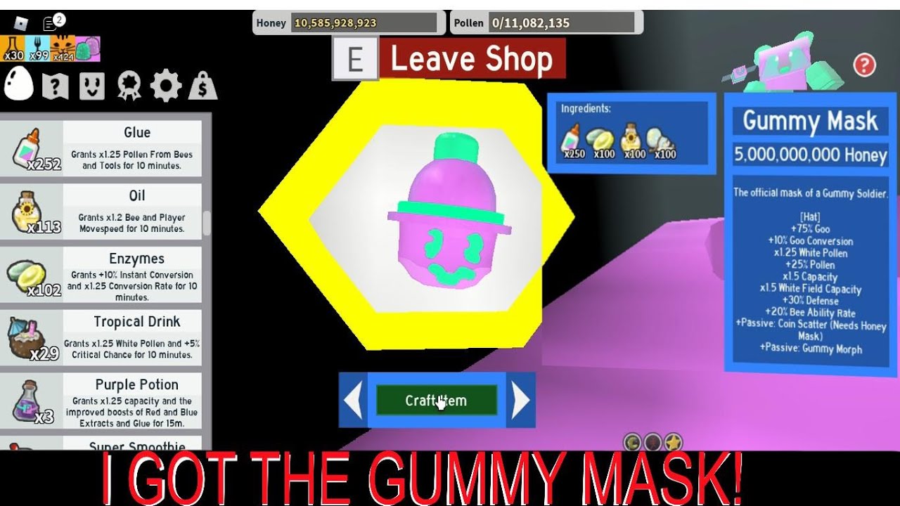 I FINALLY GOT THE GUMMY MASK! (True pain) | Roblox BSS - YouTube