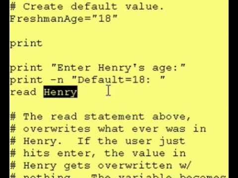 Intro To Korn Shell - 20g - Default values for variables. - YouTube