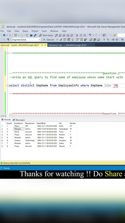 Sql Query To Find All The Employees Whose Name Starts With “m” Shorts Sql Sqlqueries Coding