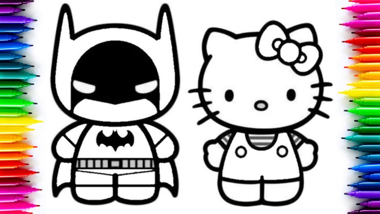 Batman and hello kitty drawing and coloring for kids and toddlers - YouTube