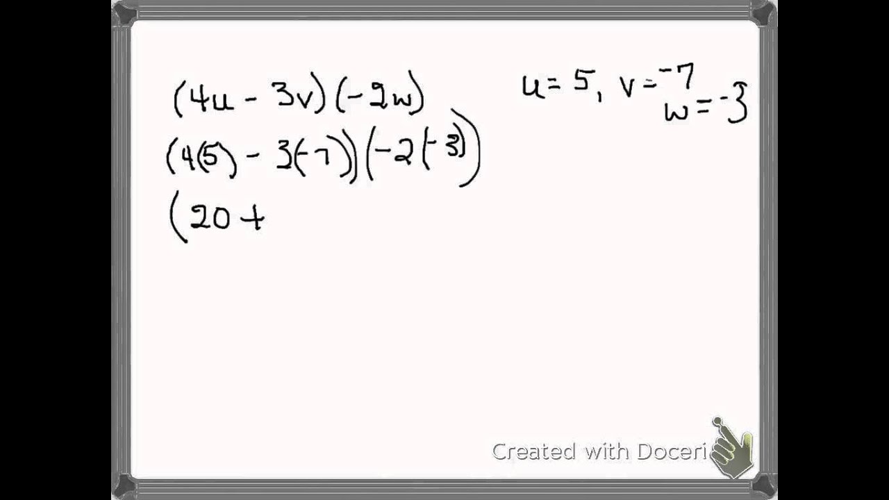 Evaluating An Algebraic Expression Given Variable Values Youtube