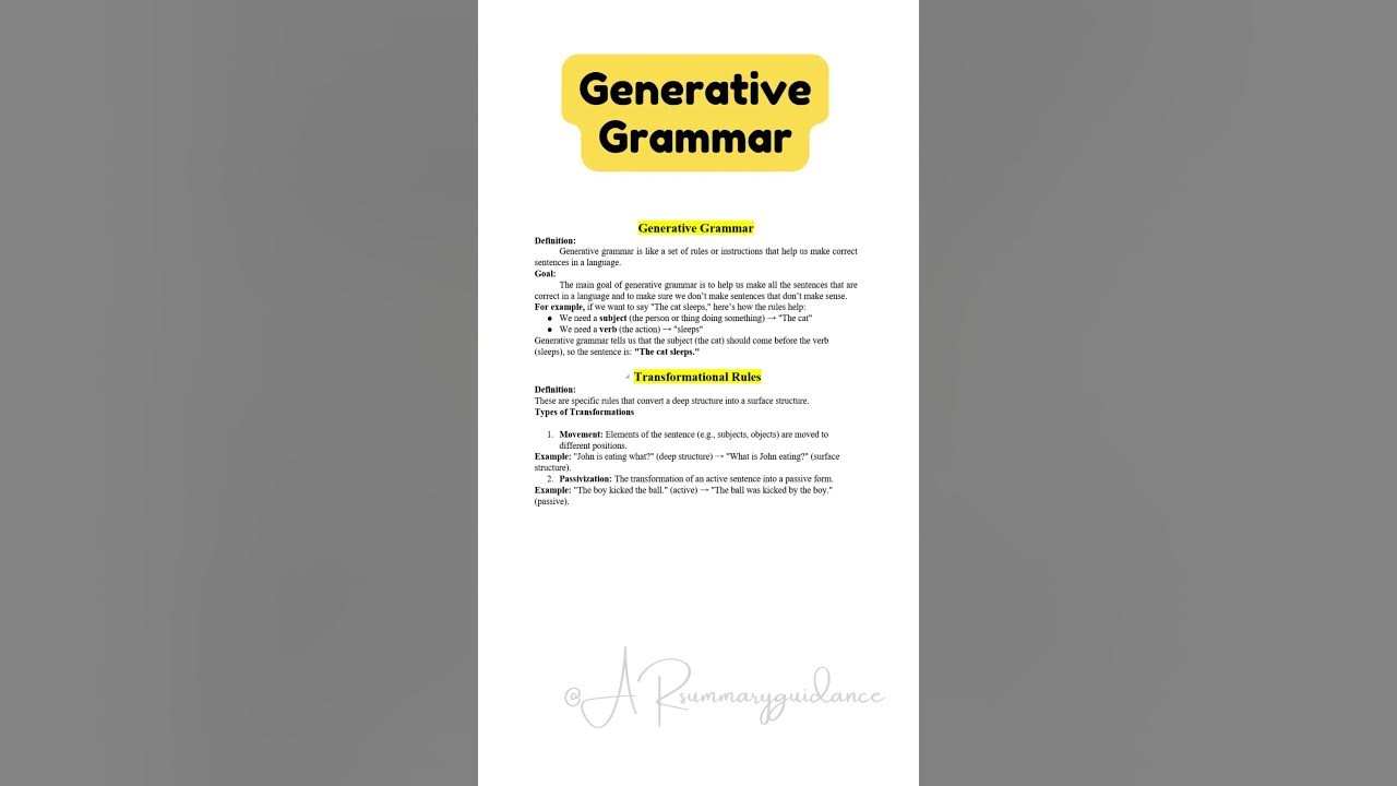 Generative Grammar| Instant Essay for Exam Success @ARsummaryguidance #shorts #Viral #trending # ...