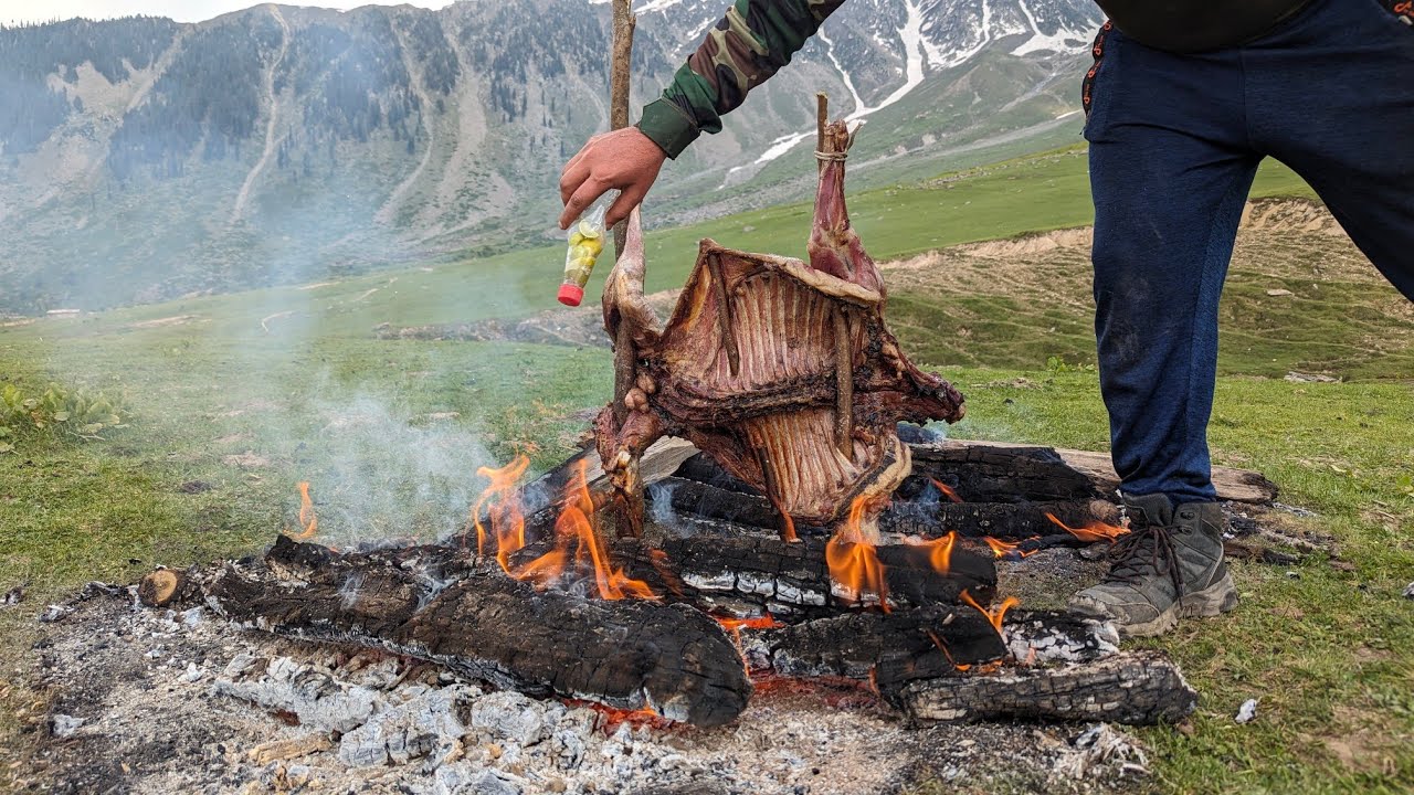 Roasting Full Lamb Over Open Fire in Beautiful Mountains - YouTube