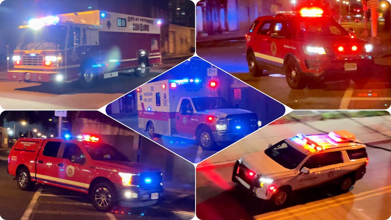Paterson Fire Department EMS-5 Transporting W/ Battalion 3, Car 9 ...