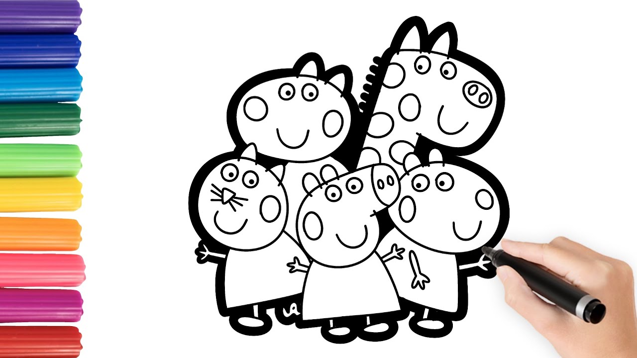 HOW TO DRAW A PEPPA PIG GANG | DRAWING AND COLORING FOR KIDS, TODDLERS ...