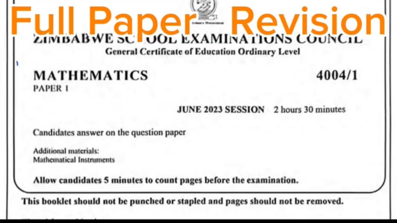 O'LEVEL MATHEMATICS JUNE 2023 PAPER 1 ZIMSEC FULL PAPER #problem ...
