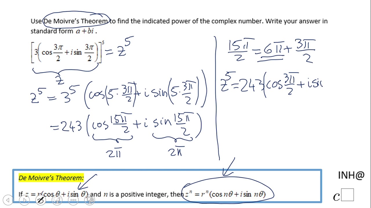 INH: Complex Numbers: De Moivre's Theorem #1 - YouTube