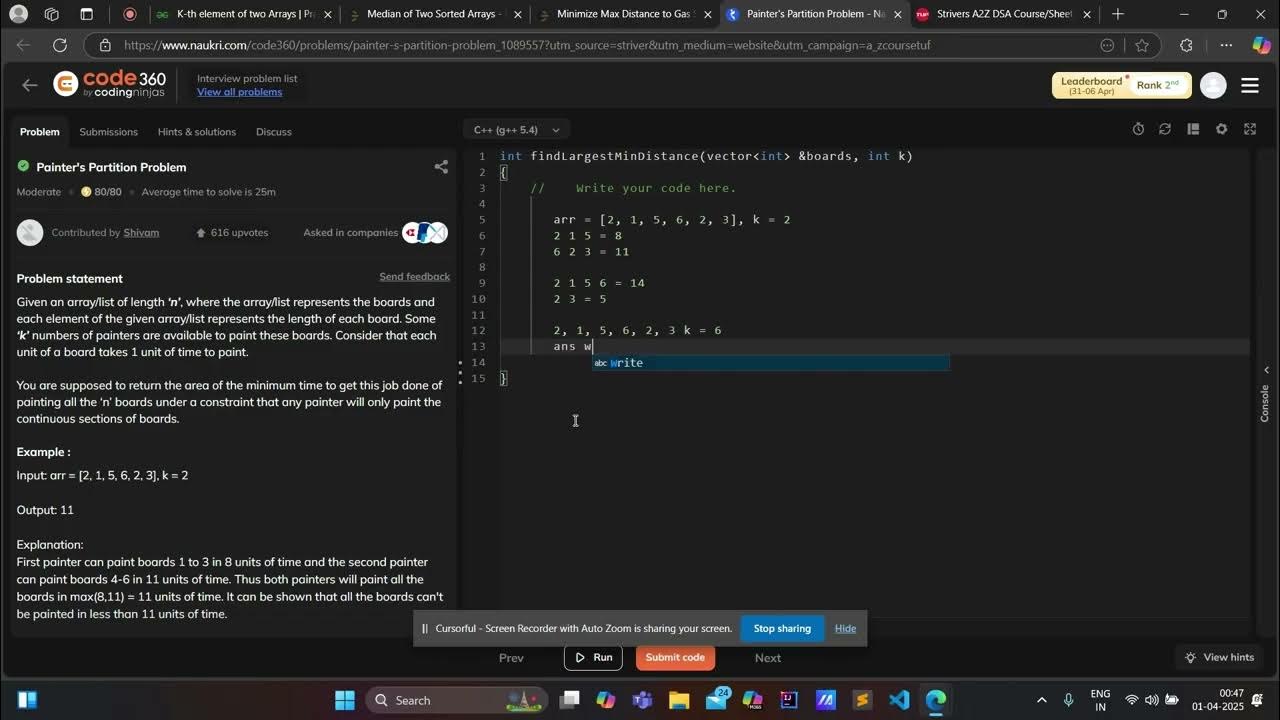 Painter's Partition Problem Binary search - YouTube