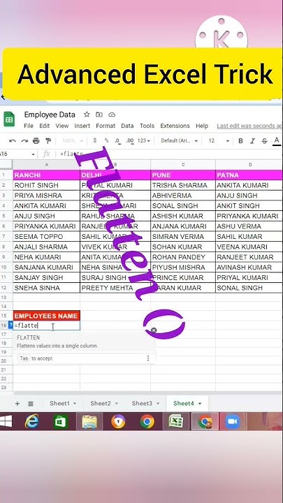 Flatten function in excel #shorts #excel #exceltips #trending #googlesheets - YouTube