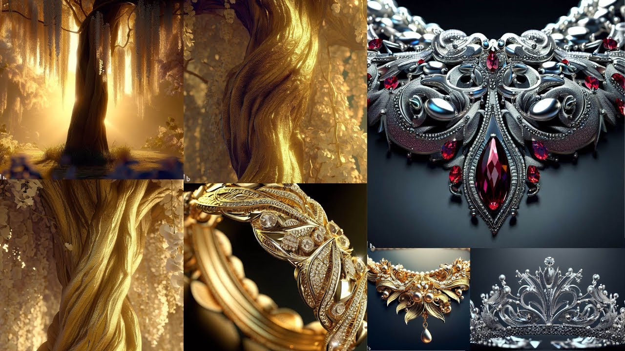 Golden trees and jewelry of Paradise, images generated by AI ...