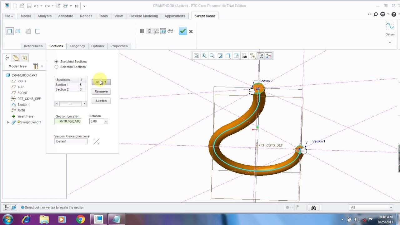 Crane Hook in creo using swept Blend - YouTube