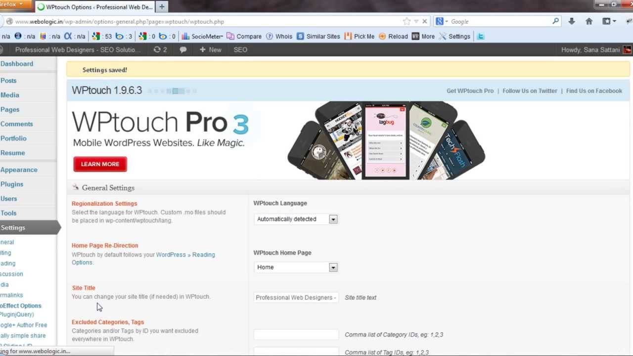 How To Configure WPTouch On WordPress 3.5.1 - YouTube
