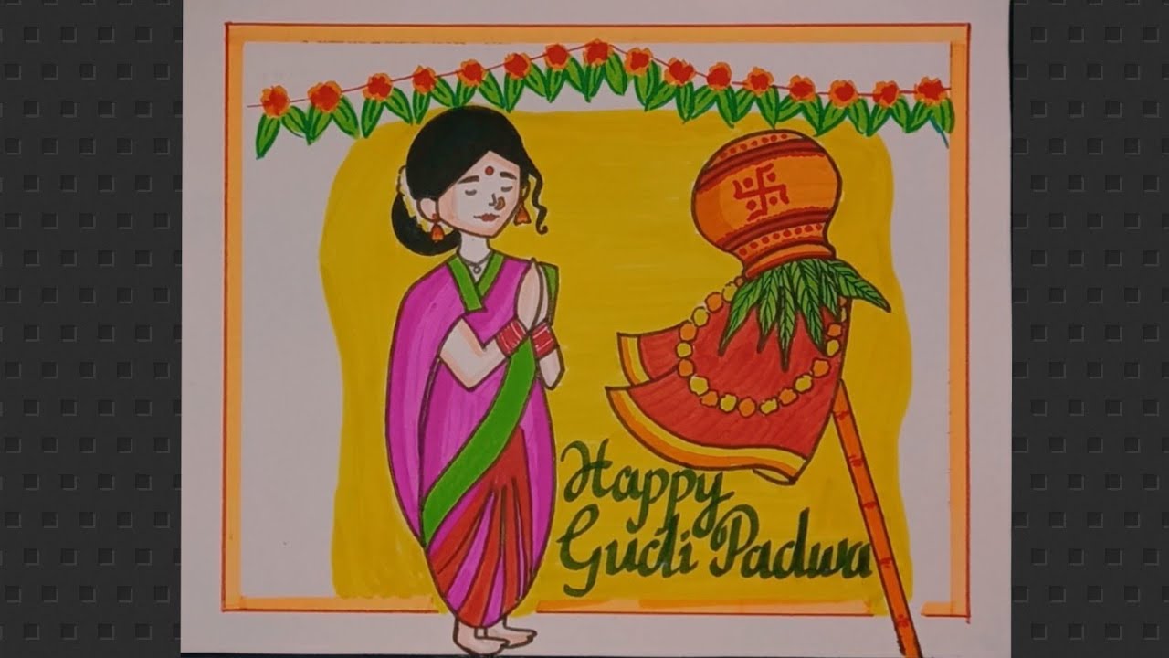 Beautiful Gudi Padwa Drawing/ Gudi Padwa Festival Drawing/ Happy Gudi ...