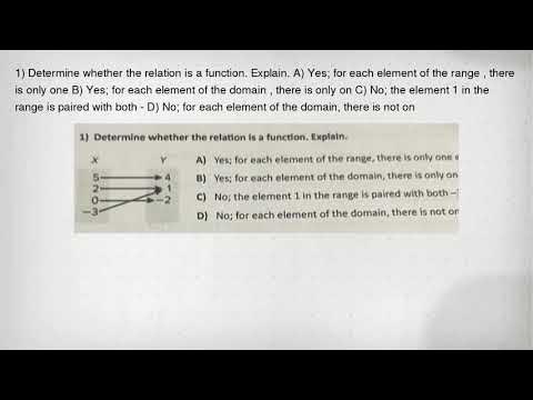 1) Determine whether the relation is a function. Explain. A) Yes; for each element of the range ...