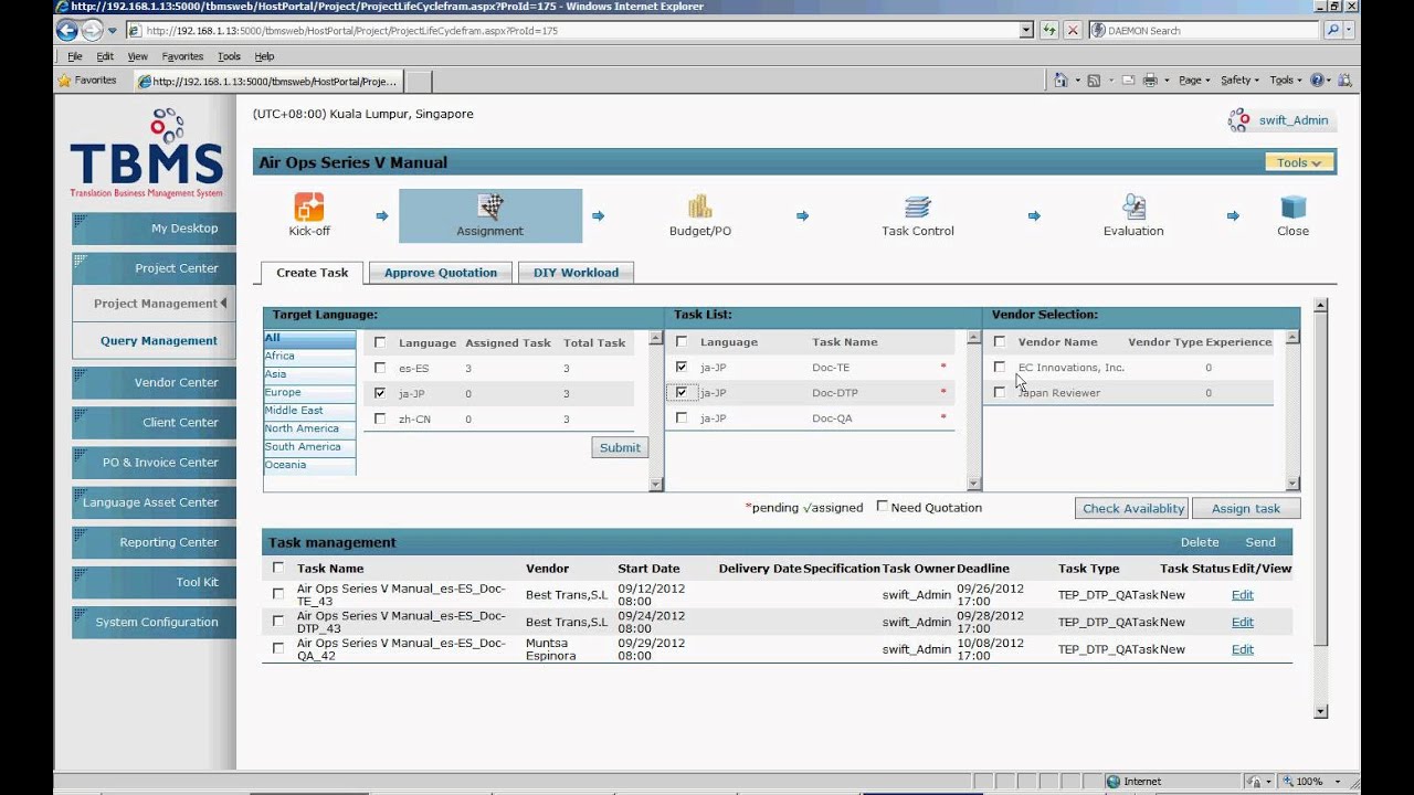 TBMS (Translation Business Management System) - 'Create Task' - YouTube