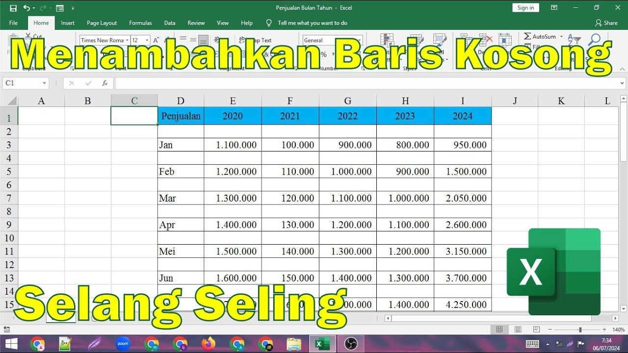 Cara Menambahkan Baris Kosong Selang Seling Di Excel - YouTube